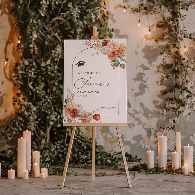 Graduation Welcome Sign, Boho Printable Graduation Signage, Bohemian ...