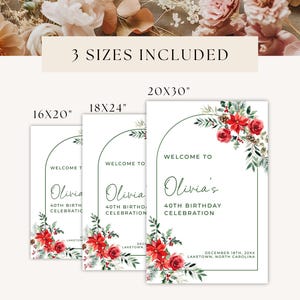 Christmas Birthday Party Welcome Sign Editable Template, Poinsettia ...