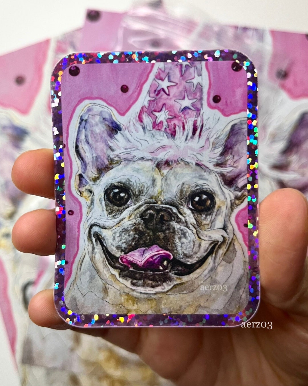 Pink Frenchie Dog Vinyl Art Sticker Glitter Frame Adorable - Etsy