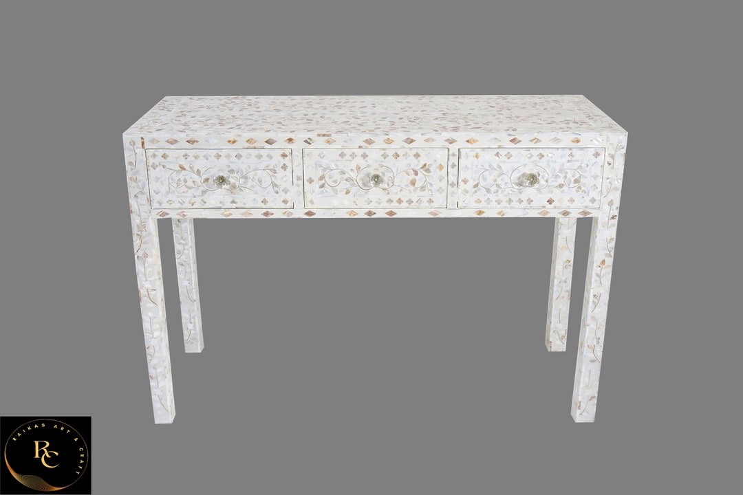 Handmade Mother of Pearl Inlay Wooden Modern Floral Pattern Console ...