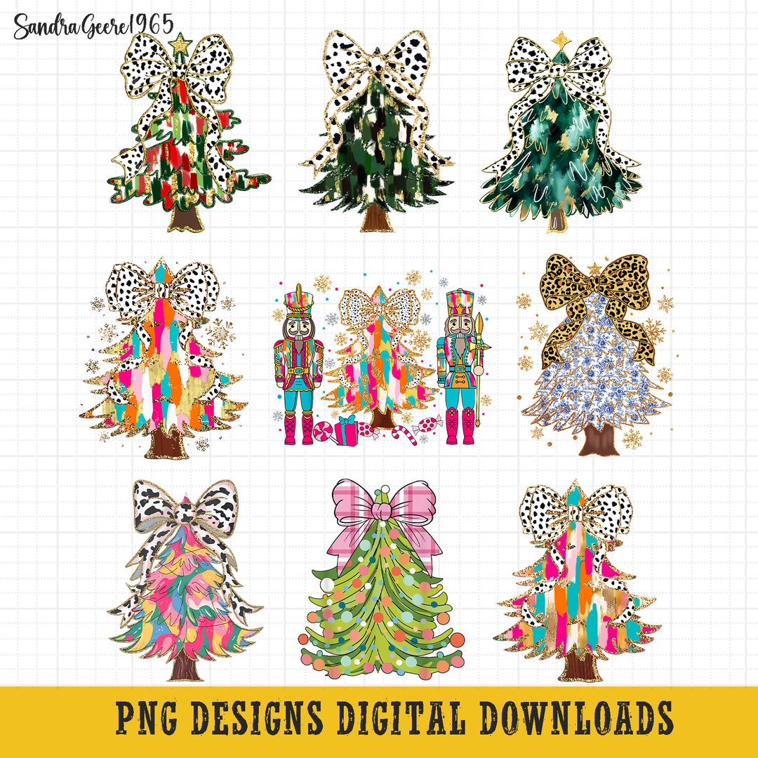 9 Girly Christmas Tree Bundle Png, Colorful Coquette Glitter Christmas ...