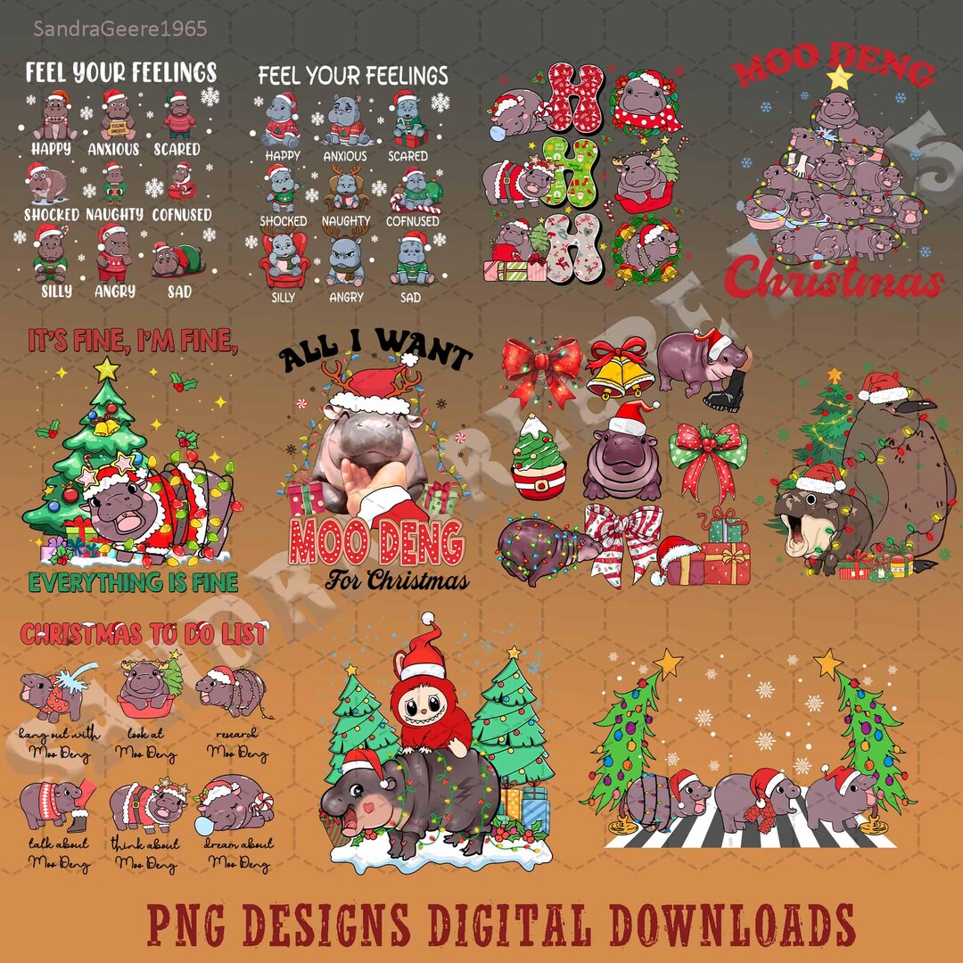 25 Moo Deng Png Bundle, Moo Deng Christmas Png, Baby Hippo Png, Pygmy ...