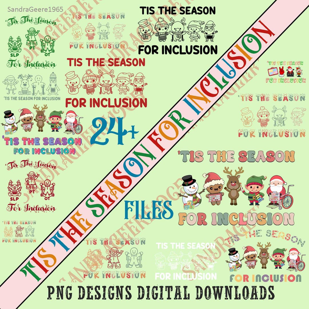 Tis the Season for Inclusion Teacher Bundle Png, 24 Retro Christmas Png ...