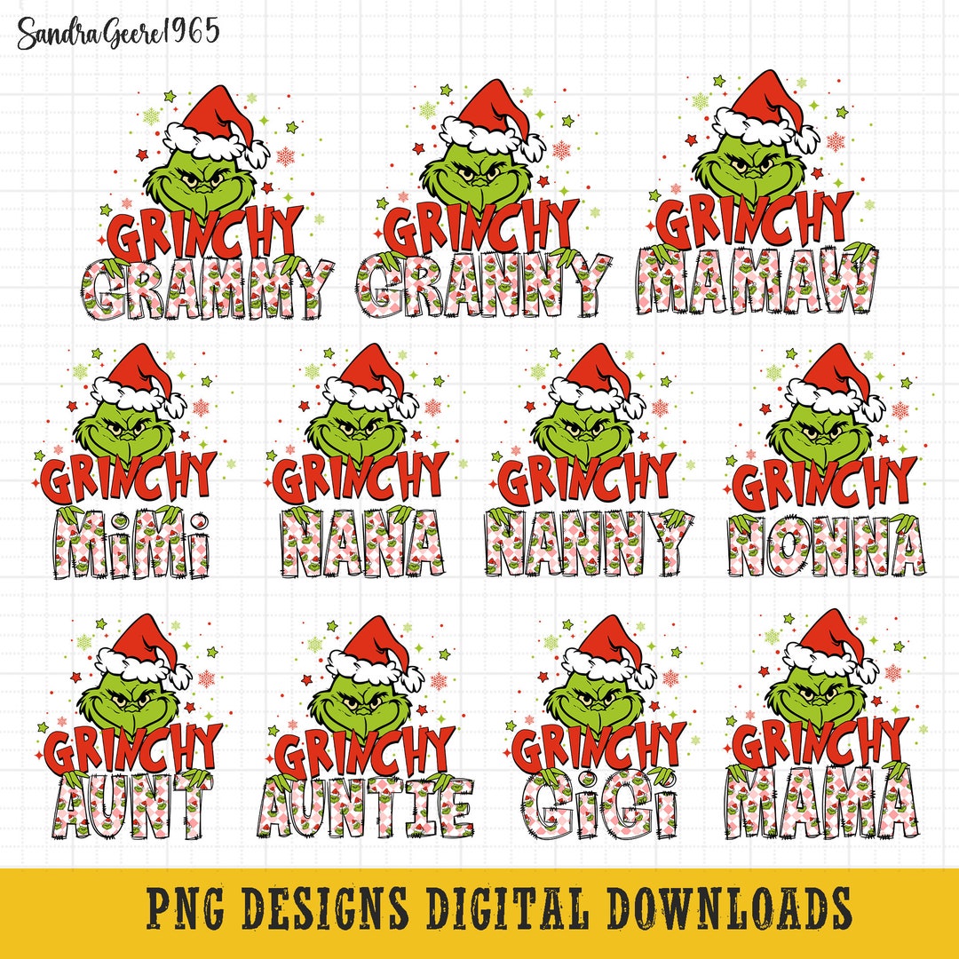 11 Grinchy Christmas Grinch Png Bundle, Christmas Family Png, Retro ...