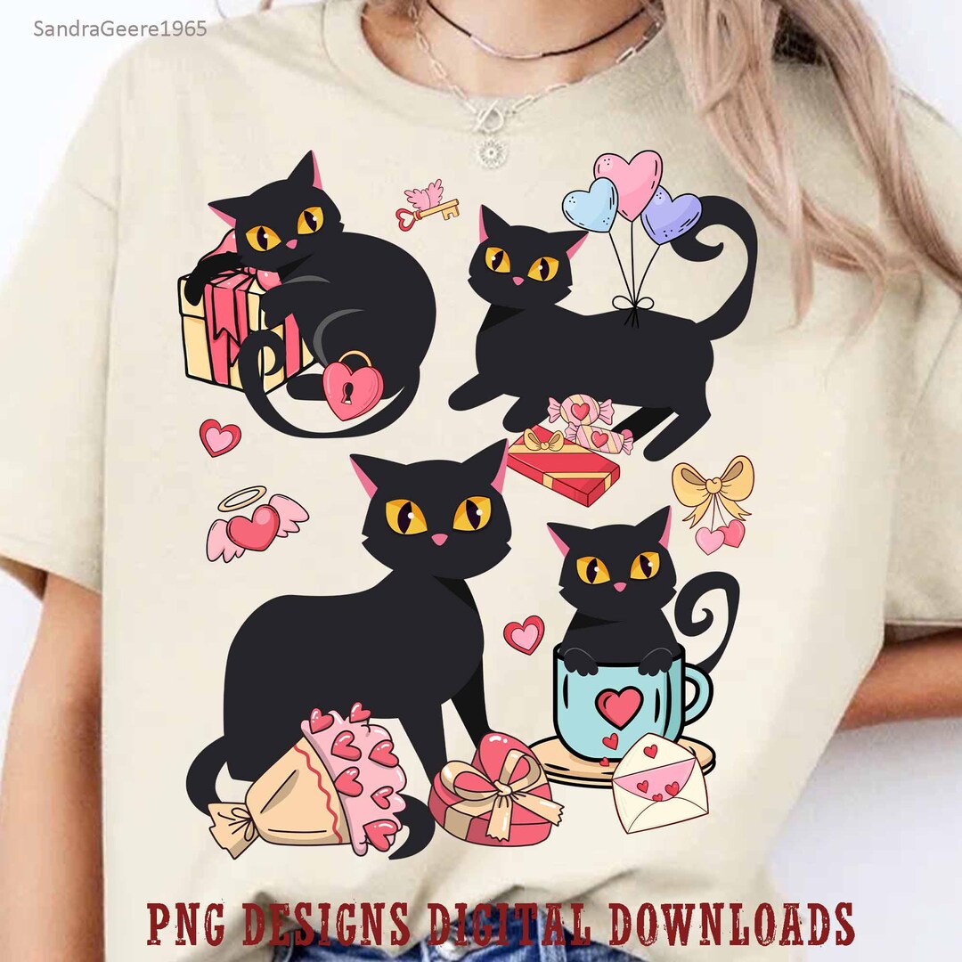 Black Cat Valentines Day Png, Meowy Valentines Cat Png, Cat Lover Gifts ...