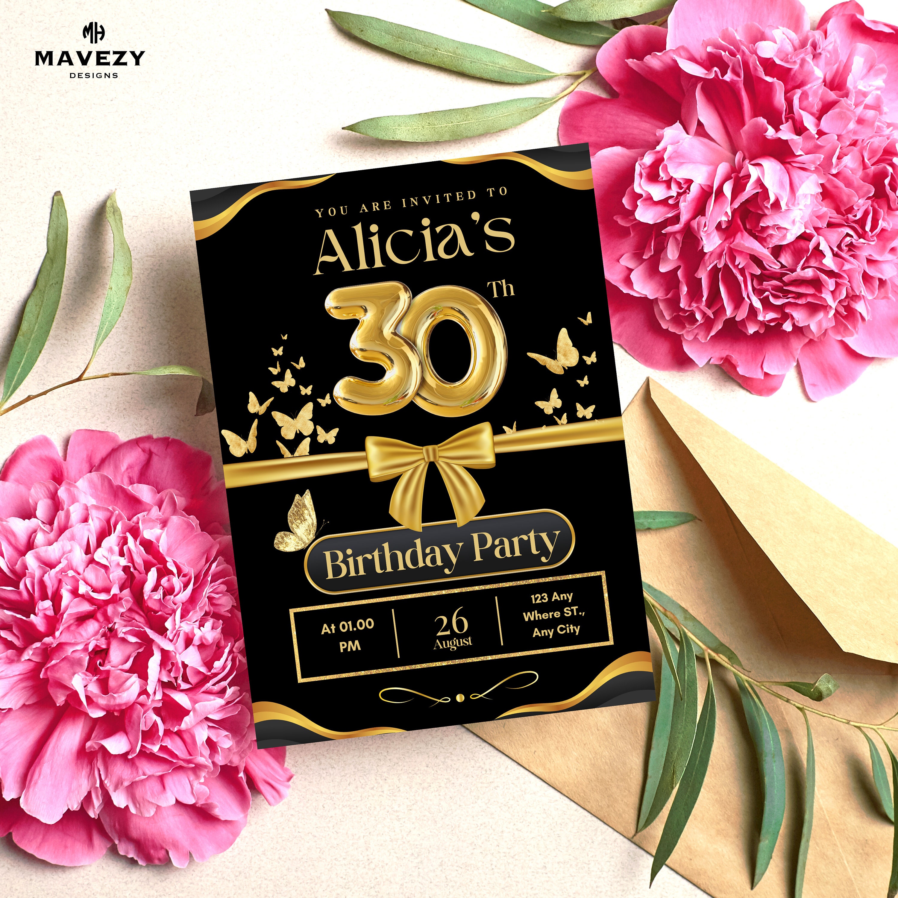 Gold Birthday Invitation, Text Message Invite, Mobile Phone Invitation ...