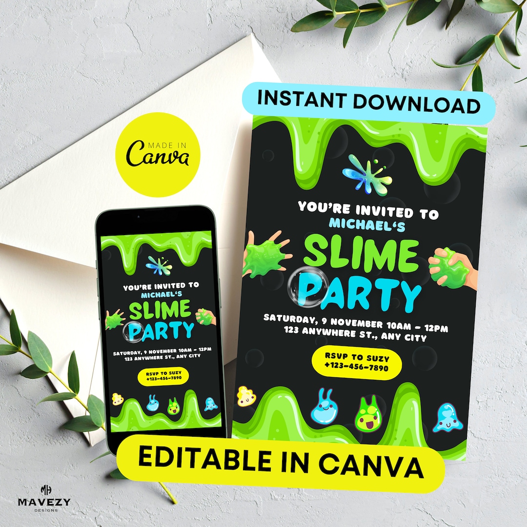 Editable Slime Party Invitation, Editable Invitation, Slime Invitation ...