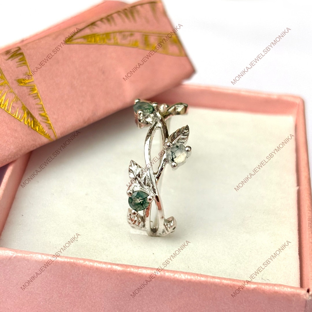 Moss Agate Flower Ring: Handmade 925 Sterling Silver Branch Jewelry - Etsy