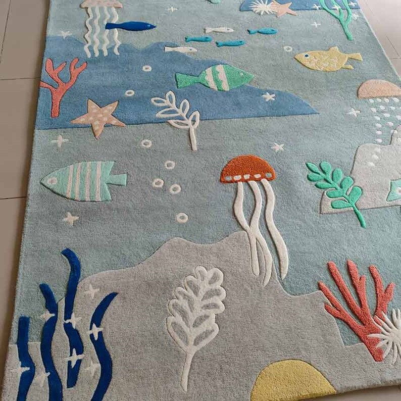Under the Sea Design Rugs Hand-tufted 100% Wool Handmade Area Rug ...