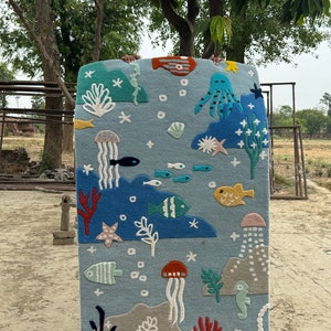 Under the Sea Design Rugs Hand-tufted 100% Wool Handmade Area Rug ...