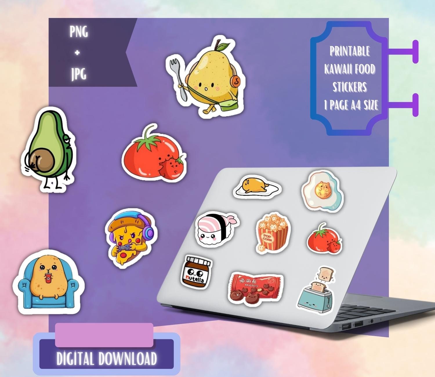 Printable Kawaii Food Stickers Cute Kawaii Stickers Small Etsy
