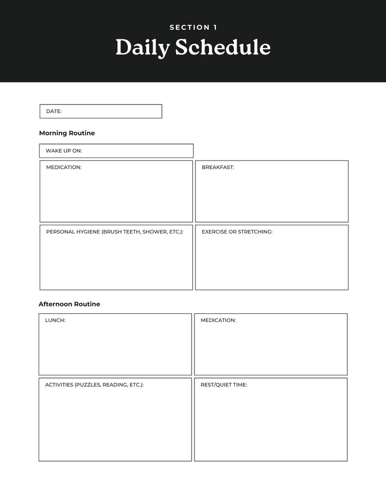 Dementia Daily Planner, Printable Daily Planner for Caregivers ...