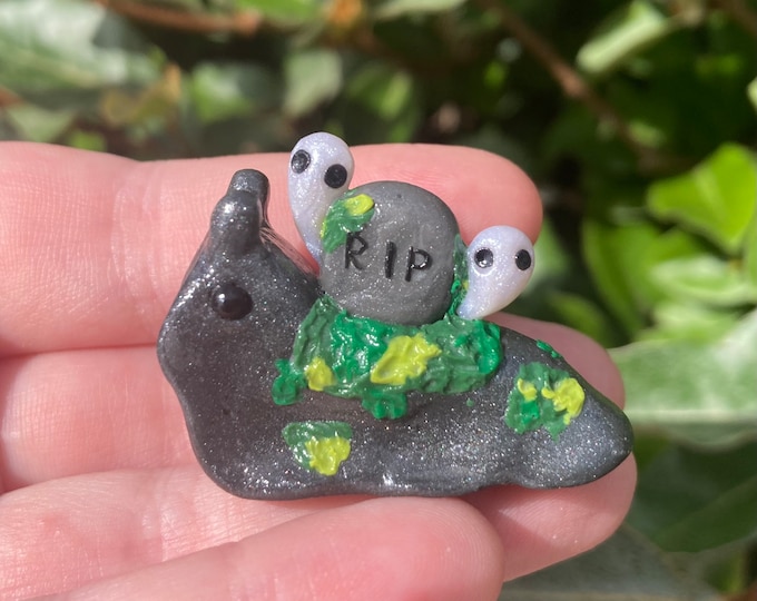 Spooky Slug With Grave and Ghosts Handmade Polymer Clay Figure - Etsy