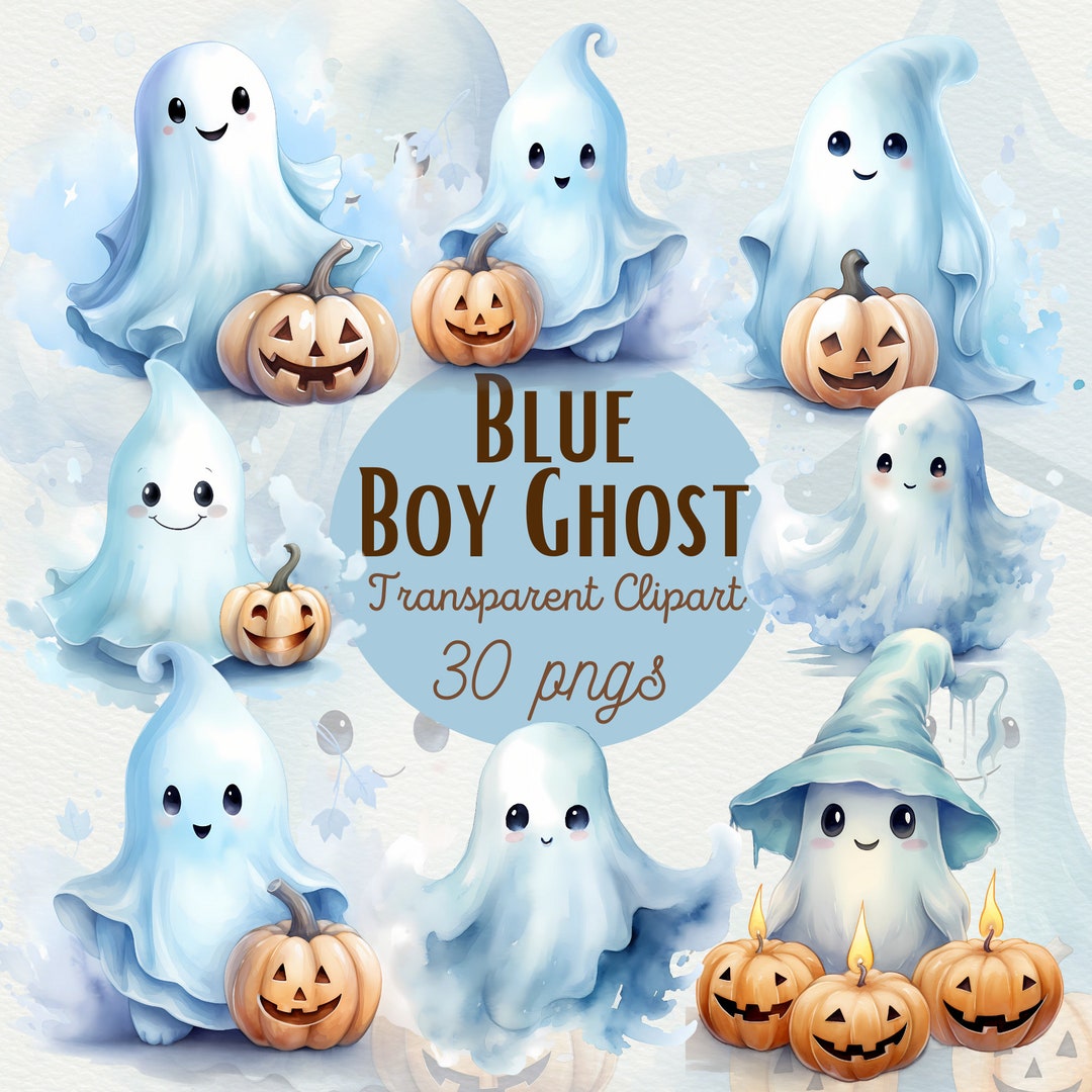 Cute Blue Boy Ghost Clipart Halloween Little Ghost Watercolor - Etsy