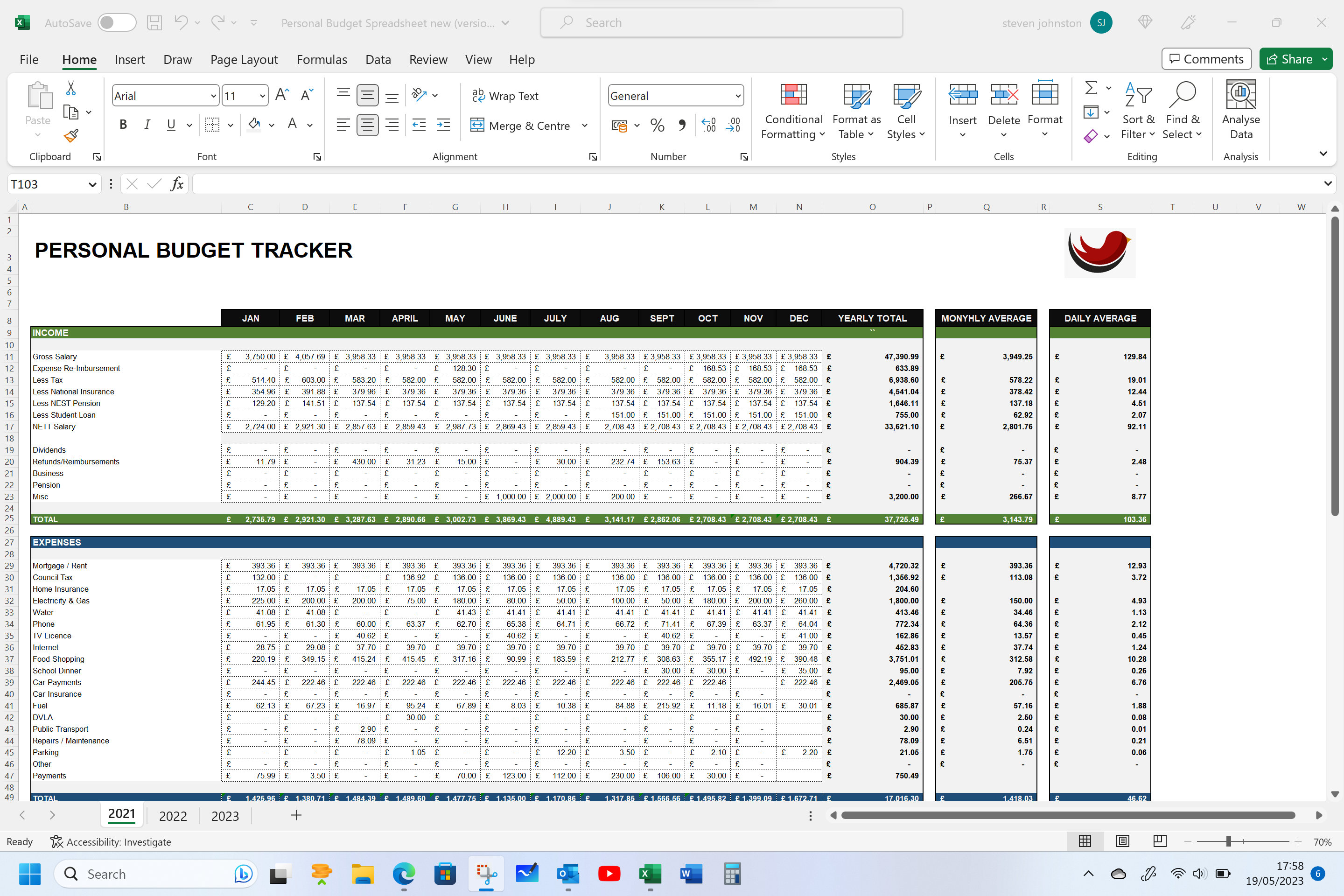 2023 Annual Personal Budget Tracker Excel, Budget Template, Budget ...