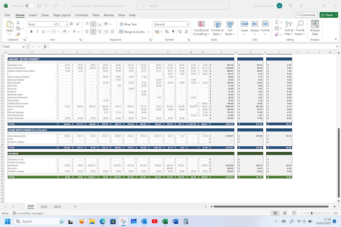 2023 Annual Personal Budget Tracker Excel, Budget Template, Budget ...