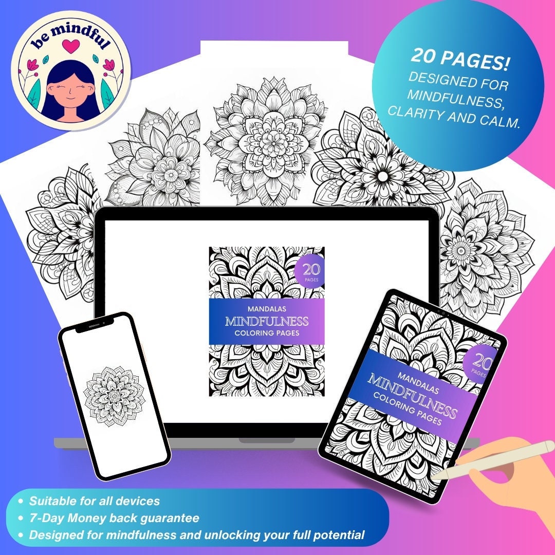 Mindfulness Mandala Coloring Book, 20 Pages Designed for Mindfulness ...