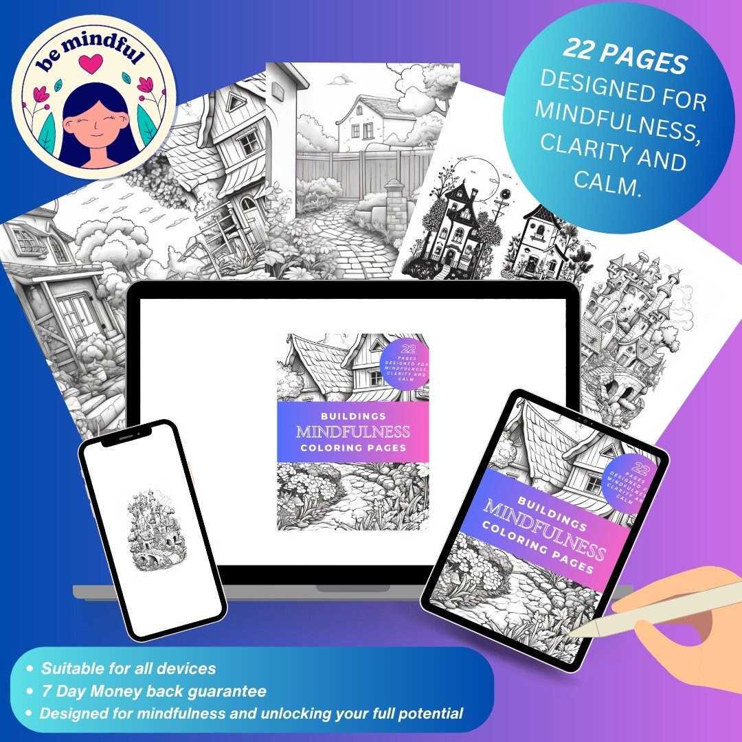 Mindfulness Architecture Coloring Book, 20 Pages Designed for ...
