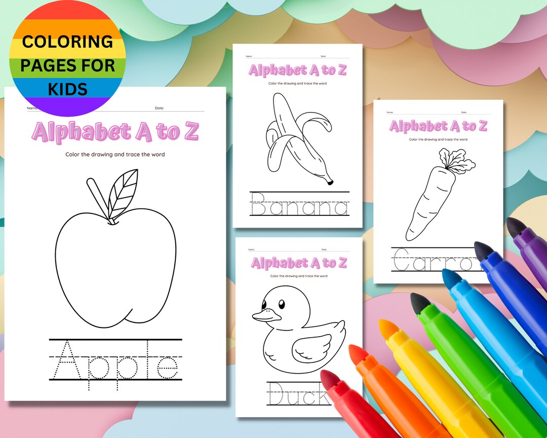 Alphabet A to Z Coloring Pages Set Fun and Educational Activity for Kid ...