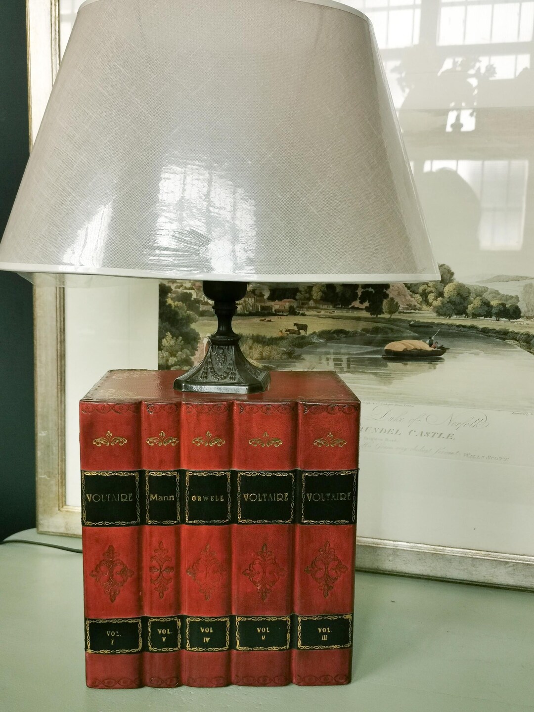 Lamp With Leather-colored Fake Book Base, Vintage Design, Italian ...