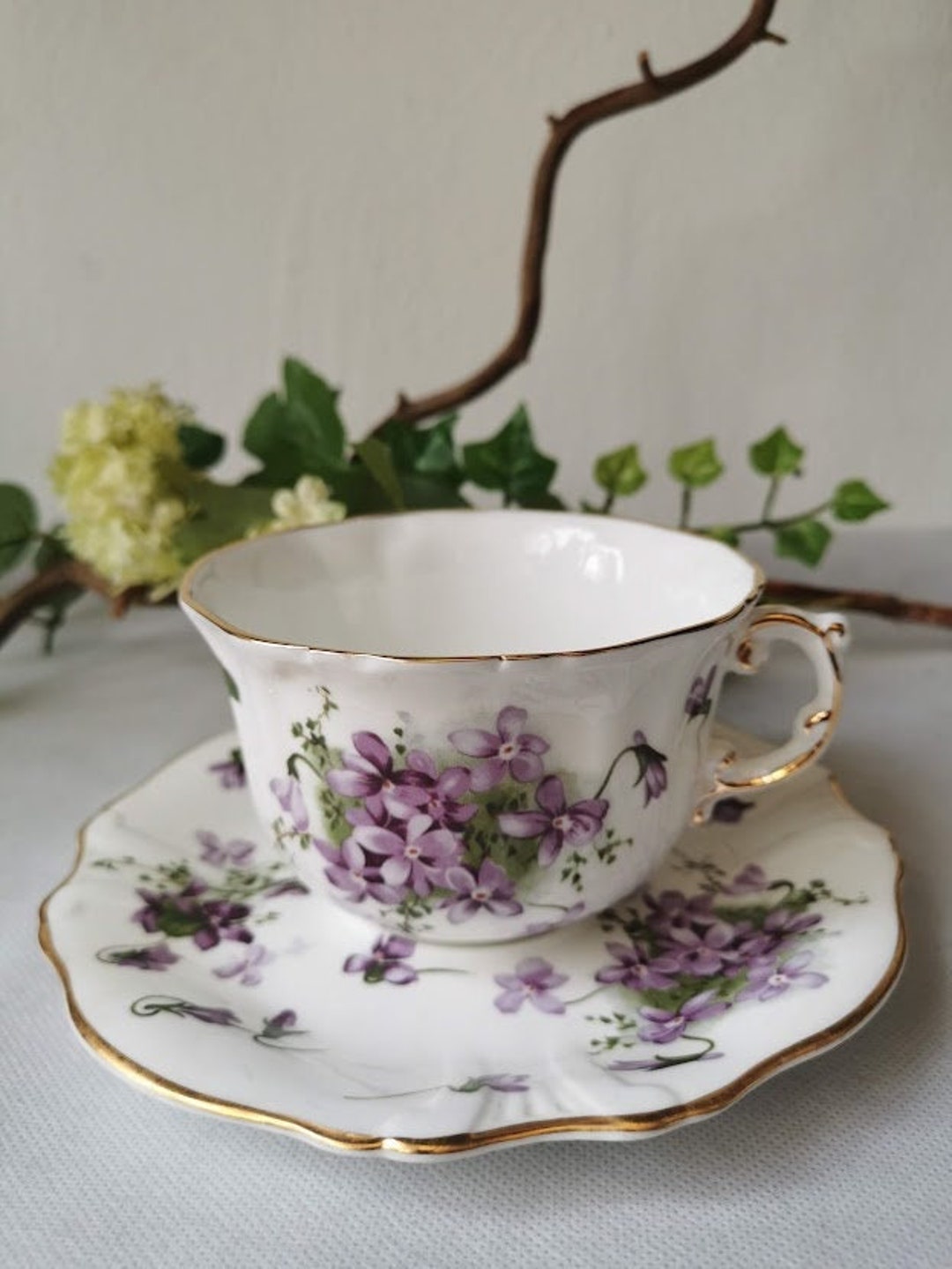 Violet Cup and Saucer, English Hammersley Porcelain - Etsy