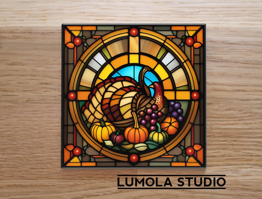 Thanksgiving Cornucopia 2 Holiday Mosaic Art Glossy Ceramic Tile ...