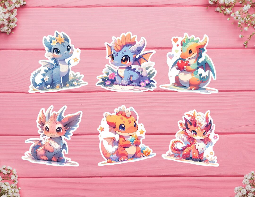 Adorable Kawaii Dragon Sticker Pack - Set of 6! Embrace Fantasy With ...
