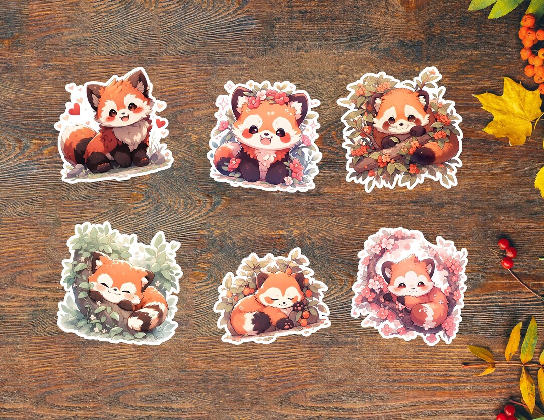 Cute Red Panda Sticker Set - Kawaii Vinyl Animal Stickers, Adorable ...