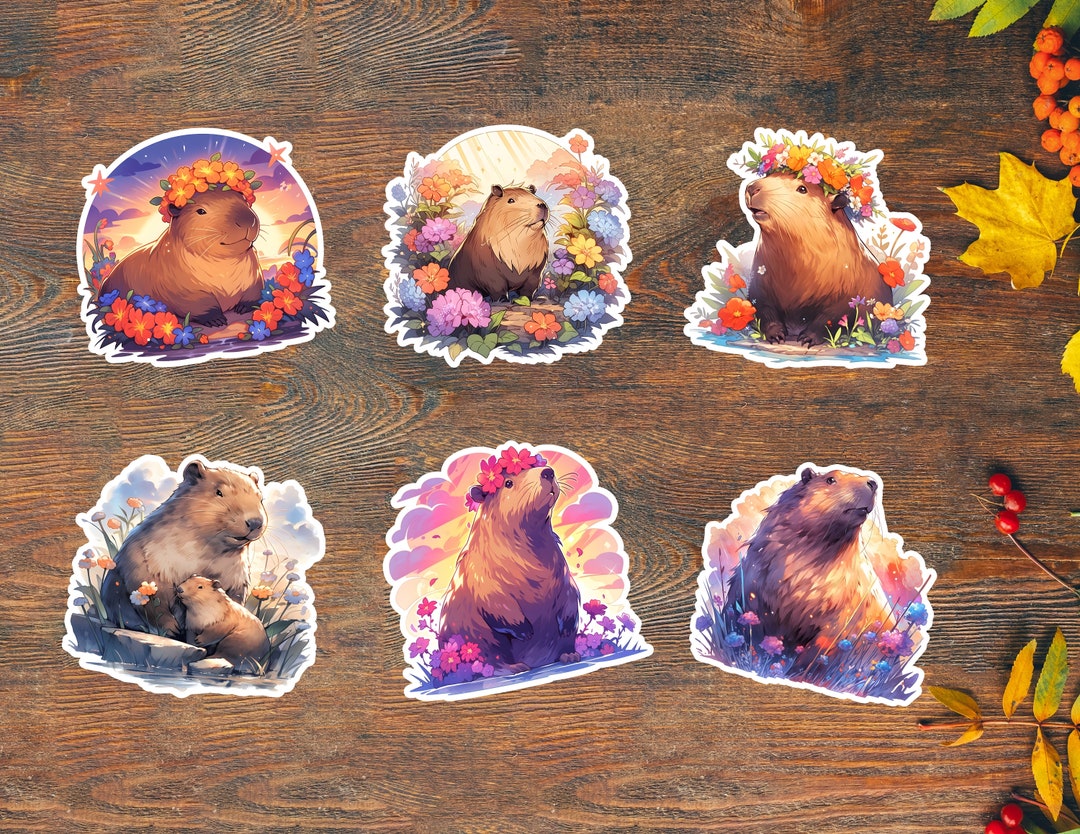 Cute Capybara Sticker Set: 6 Adorable Die-cut Vinyl Stickers for a ...