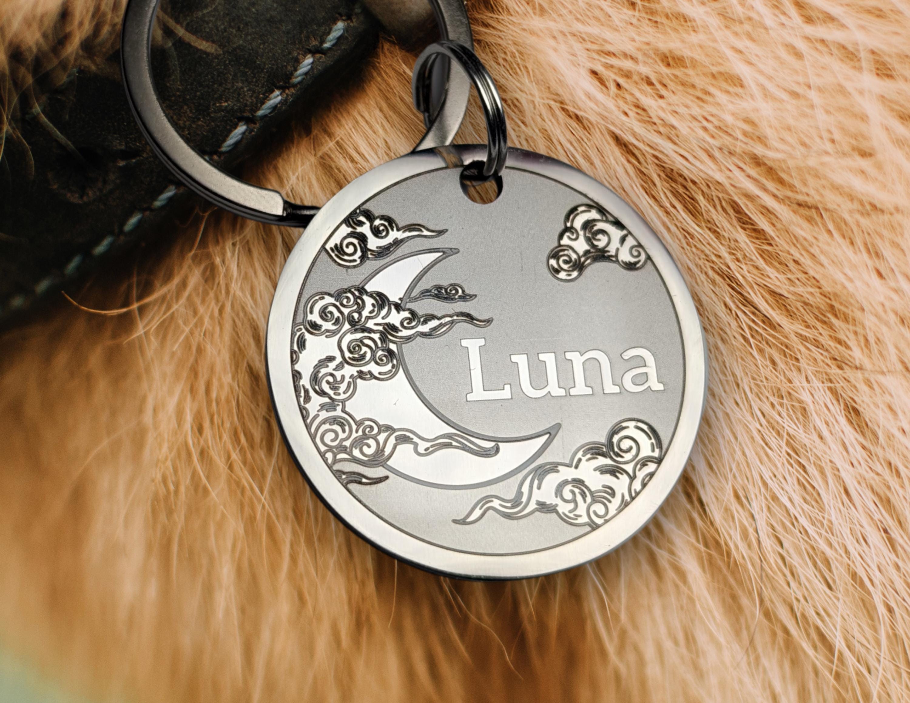 Personalized Luna Pet ID Tag: Dreamy Moon Design for Dogs & Cats in ...