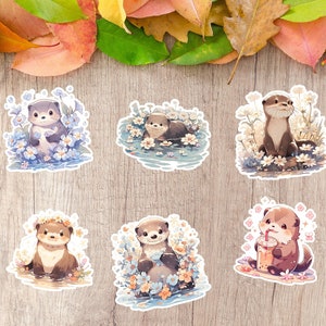 Cute Otter Sticker Set: 6 Adorable Otters With Flowers for a Charming ...