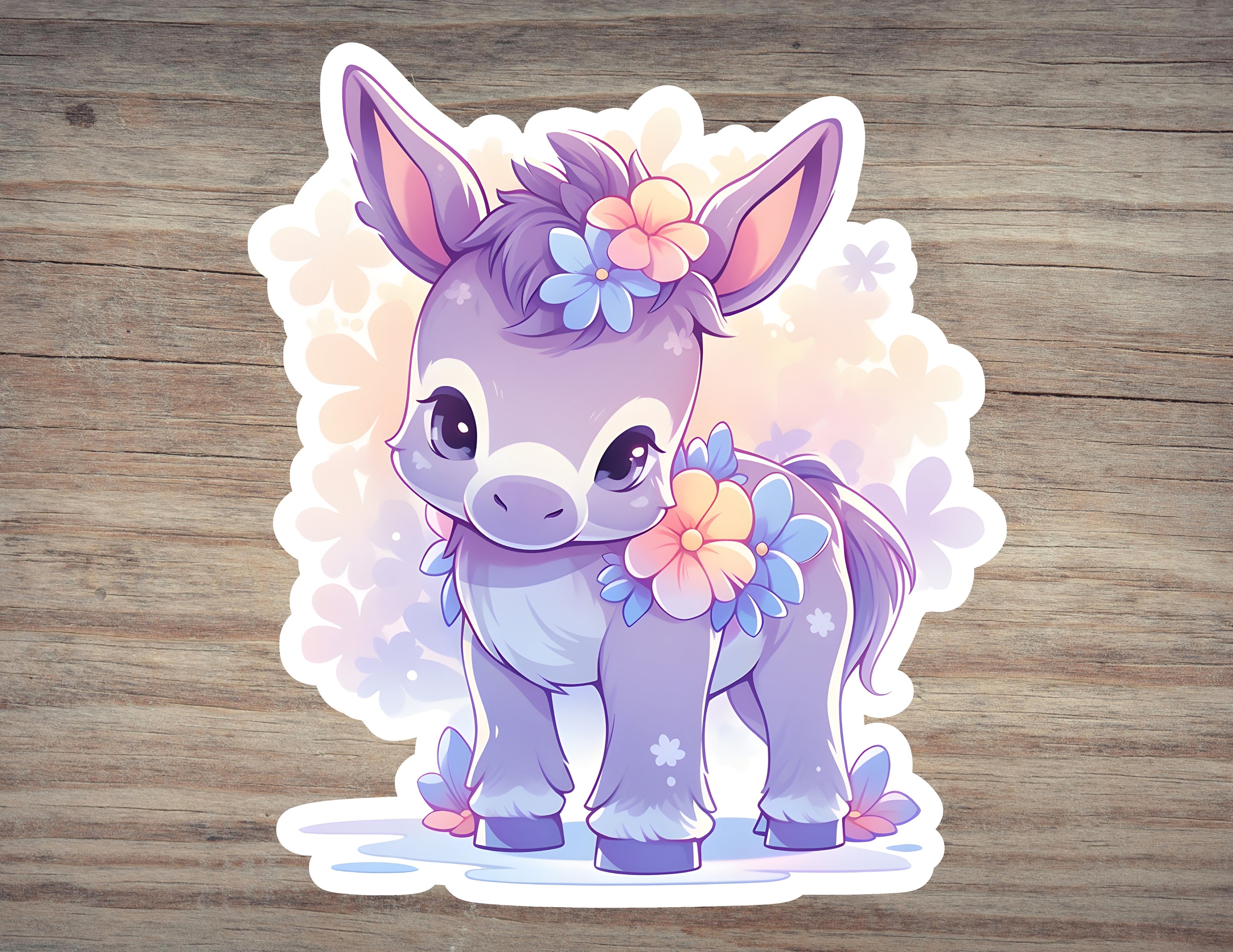 Cute Donkey Sticker Set: 6 Adorable Donkey With Flowers for a Charming ...