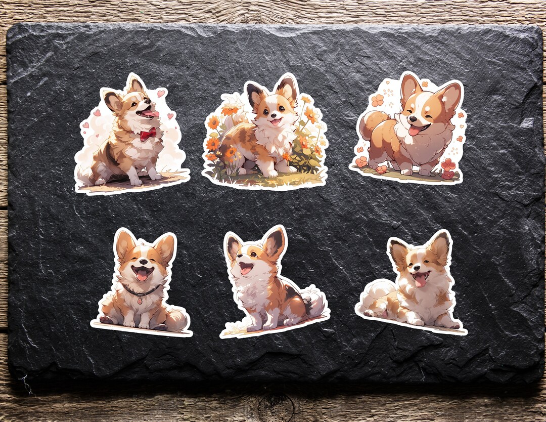 Cute Corgi Sticker Set Aesthetic 6-pack of Adorable Dog Breed Stickers ...