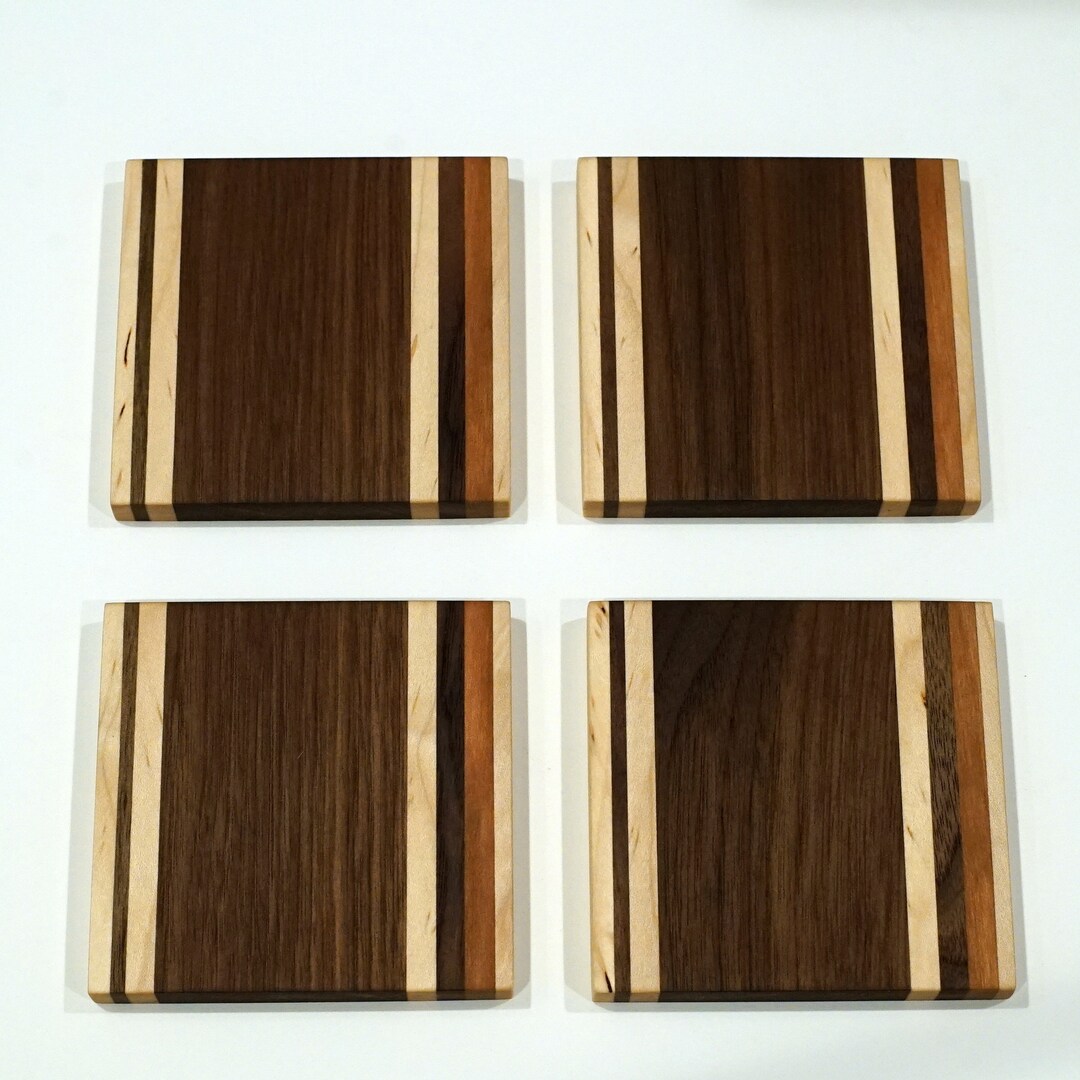 4 Wood Coaster Set - Etsy