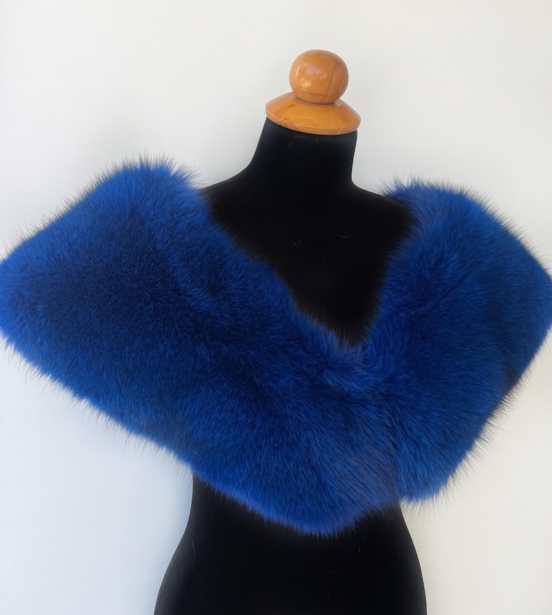 Royal Blue Fox Fur Stole Bolero: Handmade Luxury Fur Wrap - Etsy
