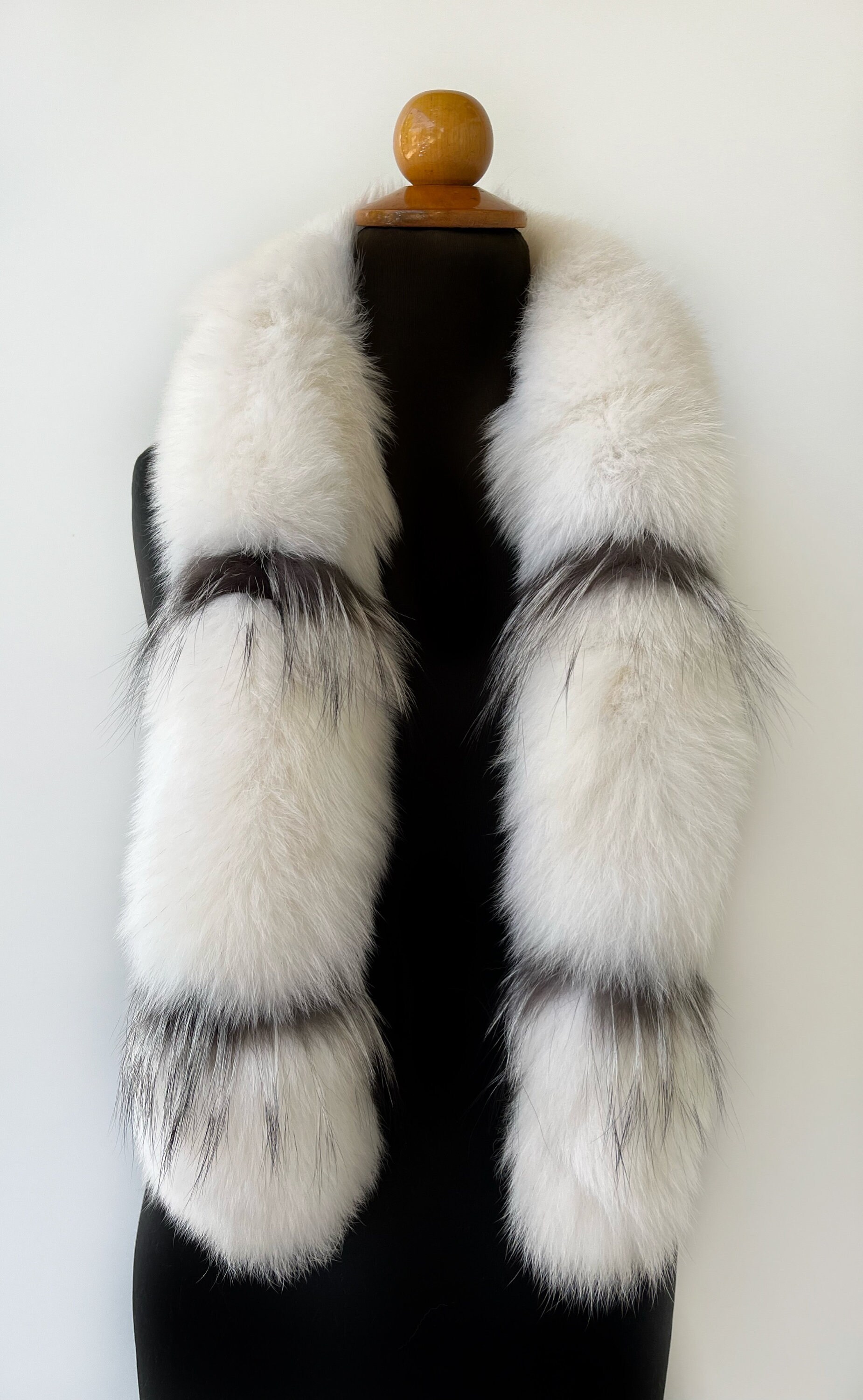 White Gray Fox Fur Scarf, Real Fur Scarf, Luxury White Fox Fur Scarf ...