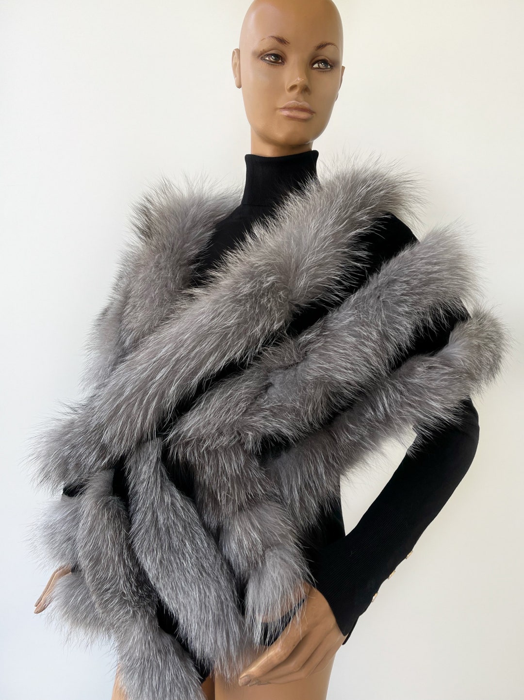 Black Luxury Fox Fur Bolero Black Fox Fur Stole Luxury Fur - Etsy