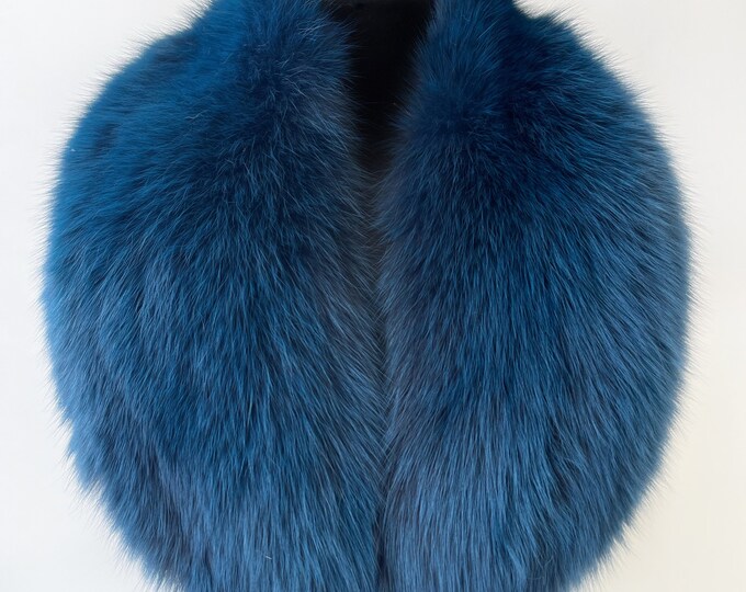 Petrol Blue Luxury Detachable Fox Fur Collar, Petrol Blue Fur Collar ...