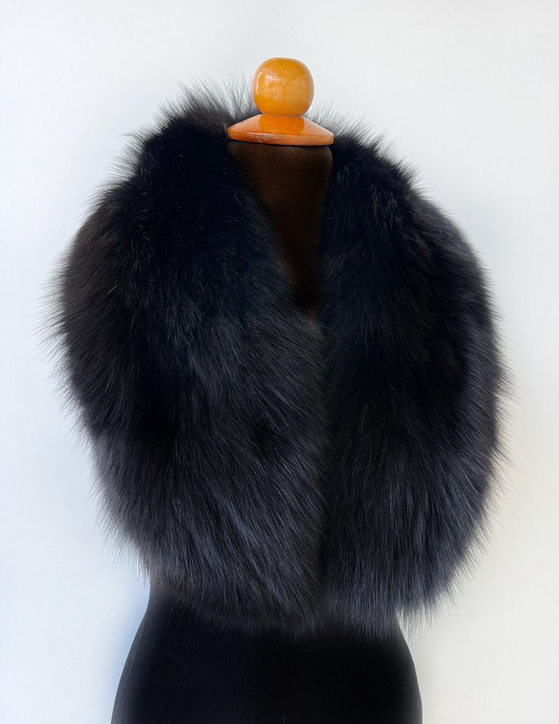 Black Detachable Fox Fur Collar for Coat, Winter Luxury Fur Scarf, Fur ...