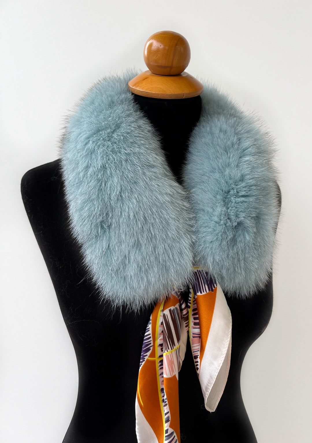 Blue Fox Fur Collar With Removable Scarf, Blue Fox Fur Collar for ...