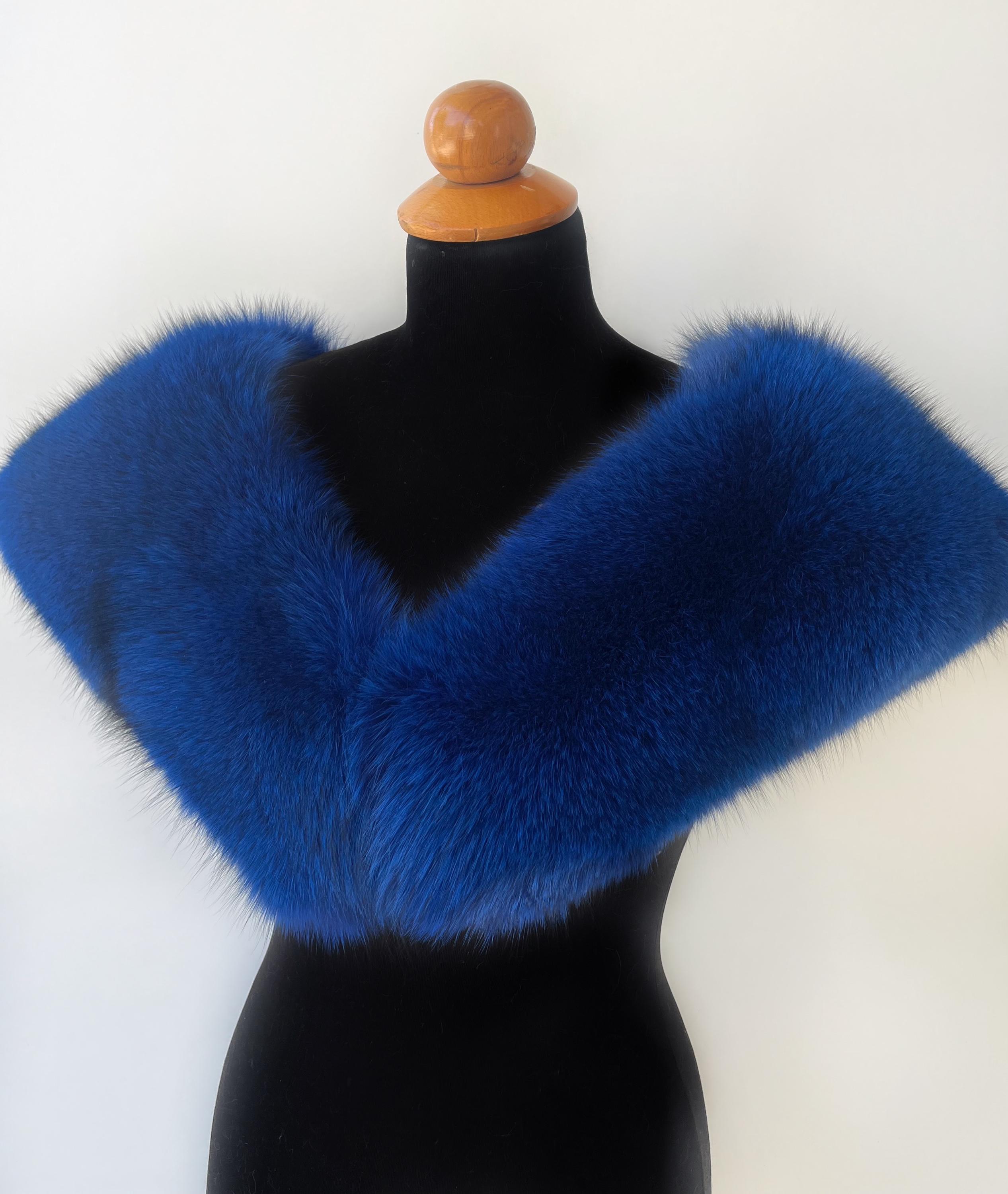 Royal Blue Fox Fur Stole Bolero: Handmade Luxury Fur Wrap - Etsy