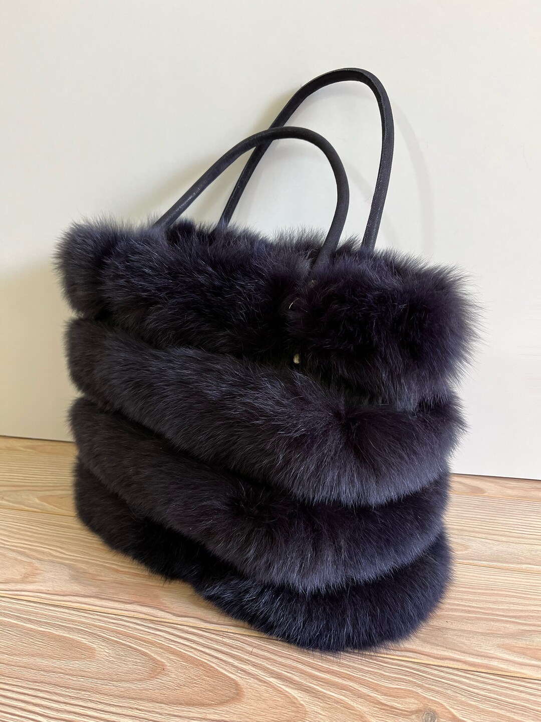 Navy Blue Fox Fur Handbag, Fur Shoulder Bag, Blue Fur Handbag, Women's ...