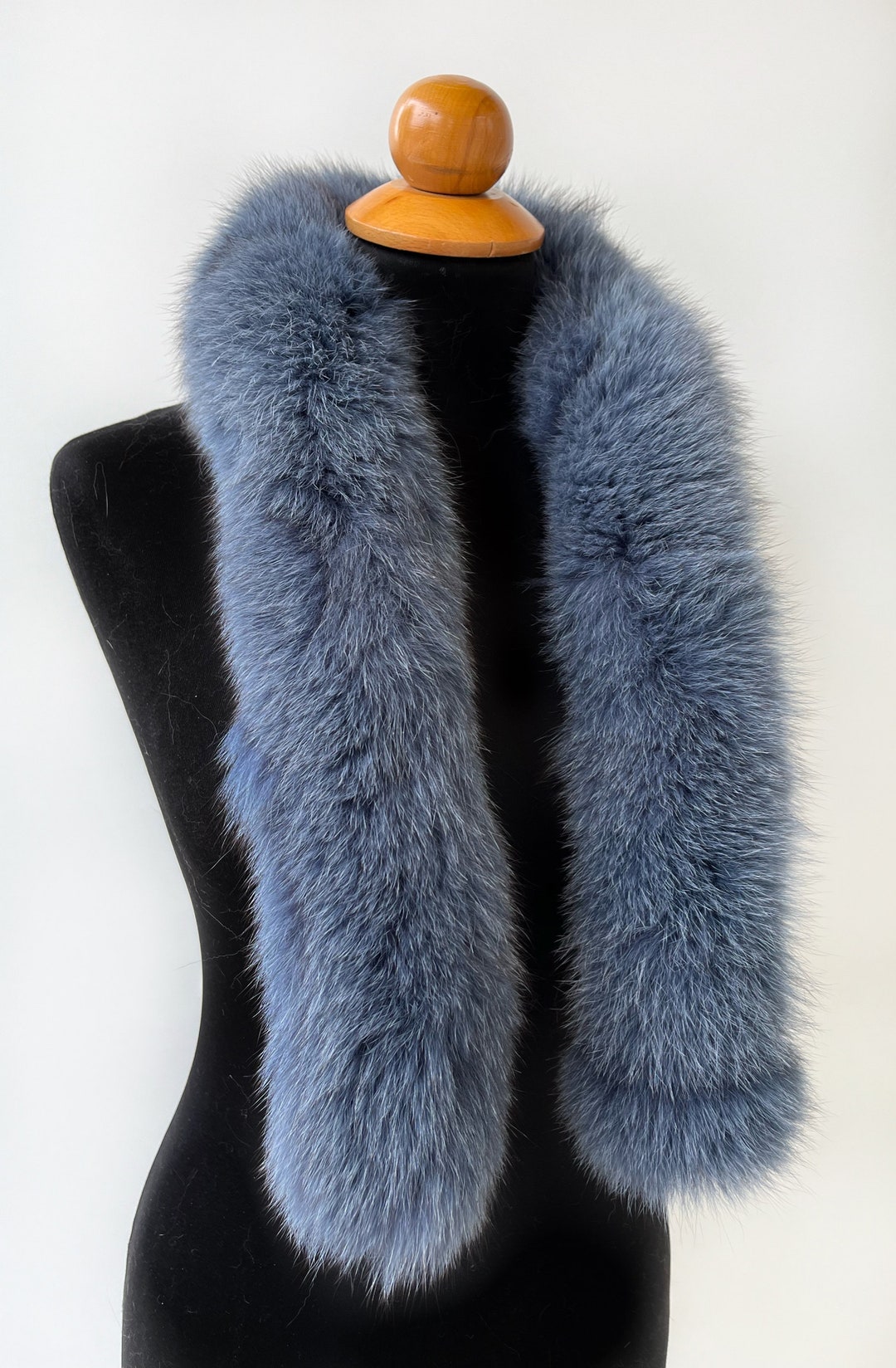 Denim Blue Fox Fur Trim for Hood, Denim Blue Fur Trim Hood Stripe ...