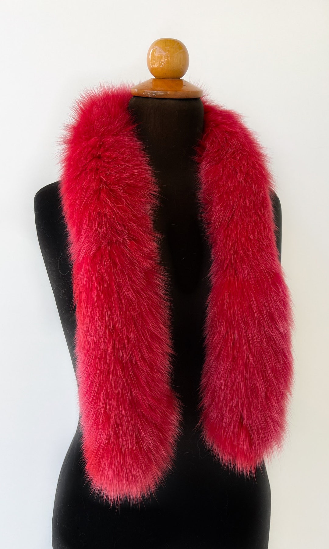 Red Detachable Fox Fur Trim for Hood, Fox Fur Stripe for Jacket Hood ...