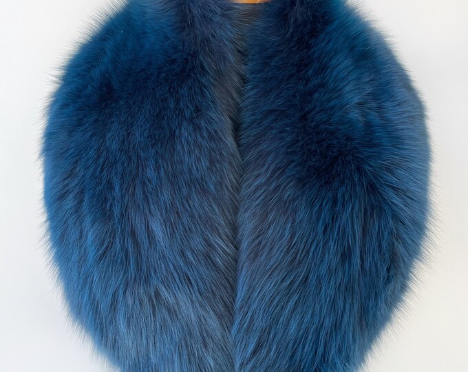 Petrol Blue Detachable Luxury Fox Fur Collar, Real Fur Collar for Coat ...