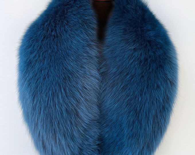Petrol Blue Detachable Luxury Fox Fur Collar, Real Fur Collar for Coat ...