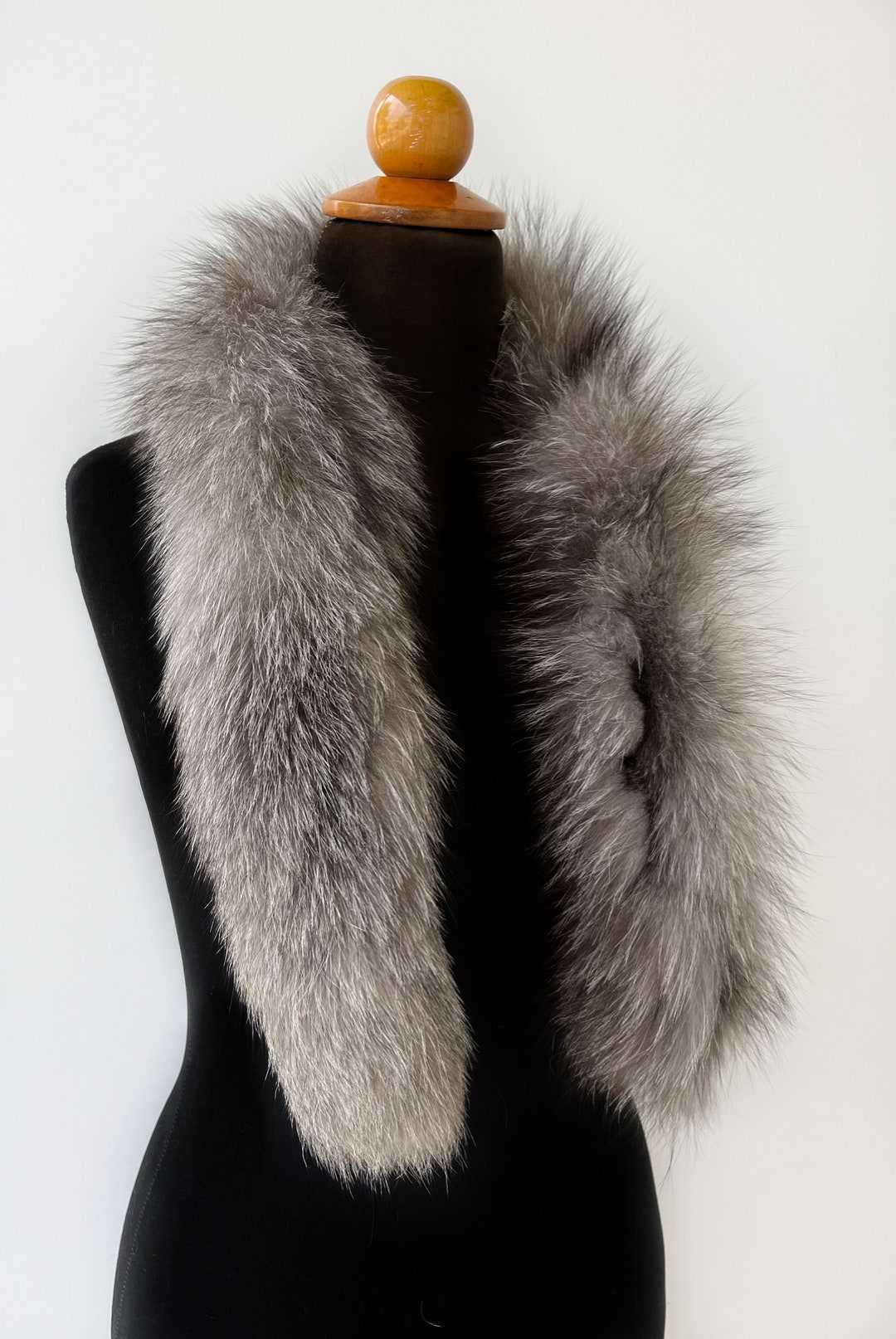 Detachable Gray Fox Fur Hood Trim, Real Fox Fur Hood Stripe, Gray Fur ...