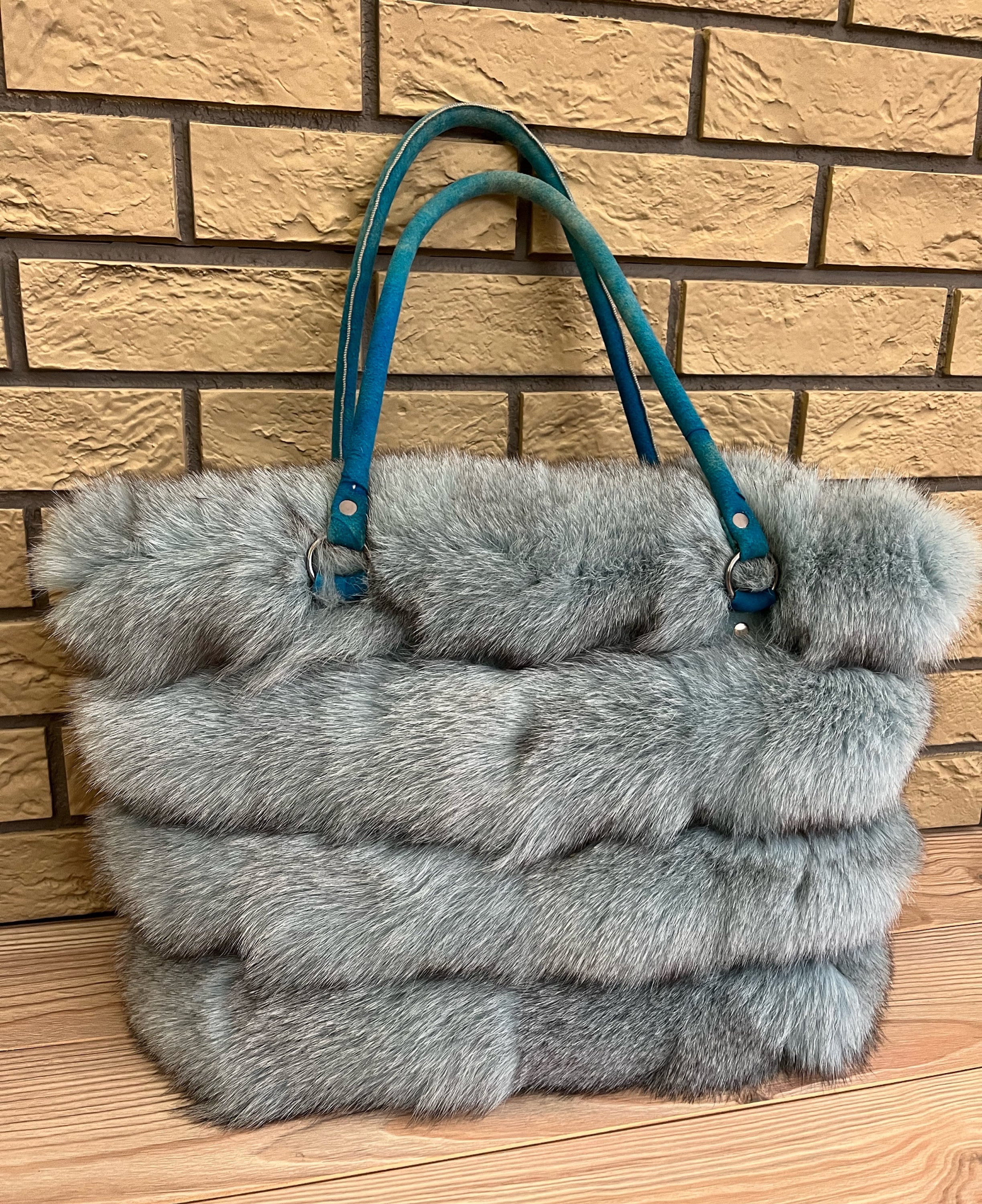 Blue Fox Fur Handbag Shoulder Bag, Women's Luxury Fur Shoulder Bag ...