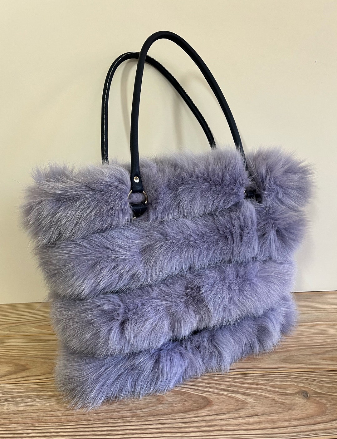 Purple Fox Fur Handbag, Purple Fox Fur Shoulder Bag Handbag, Women's ...