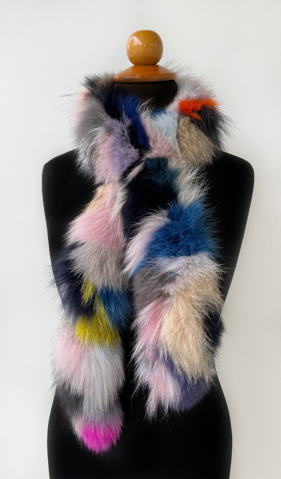 Multicolor Real Fox Fur Scarf, Luxury Fox Winter Fur Scarf, Fur Scarf ...